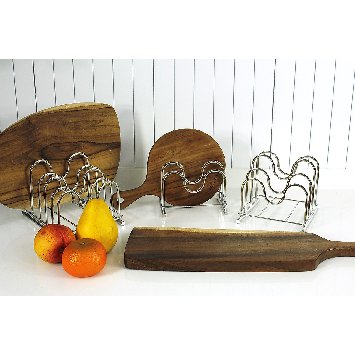 LENITH 304 Stainless Steel Wire Cutting Board Holder, Cutting Board Rack Organizer Kitchen with 3 Sectional