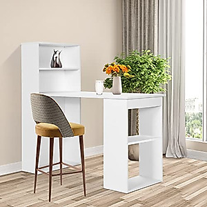 COSTWAY White Computer Desk with Shelves, 48” Study Writing Desk with 6-Tier Storage Shelves, Reversible Study Workstation w/Wide Base for Home, Office & Dorm, Easy Assembly