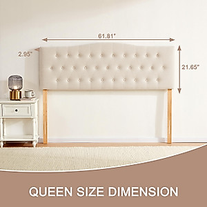 Huatean Home Tufted Upholstered Headboard Queen Size, Sturdy and Durable Solid Wood Bed headboard, Fabric Headboard Adjustable Height from 37” to 51”, Modern Button Diamond Design Head Board, Beige
