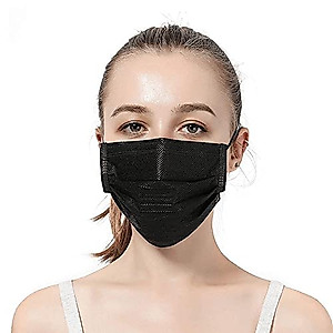 Hyegiir 100 Pack 3 Layers PLY Black Disposable Face Masks, Comfortable Elastic Earloops Face Masks,Sterile And Breathable for Daily Protection Air Pollution, Dust-proof