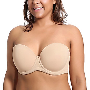 DELIMIRA Women's Underwire Contour Multiway Full Coverage Strapless Bra Plus Size Beige 46DD