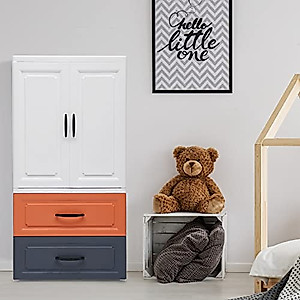 Plastic Drawers Dresser Rolling Plastic Storage Dresser Storage Cabinet on Wheels with 2 Large Drawers and Top 1 Large Cabinet (22.4"L x 15.7"D x 43.3"H）