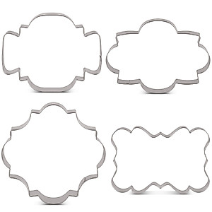 LILIAO Fancy Plaque Cookie Cutter Set Frame Sandwich Fondant Biscuit Cutters - 4 Piece - Stainless Steel - by Janka