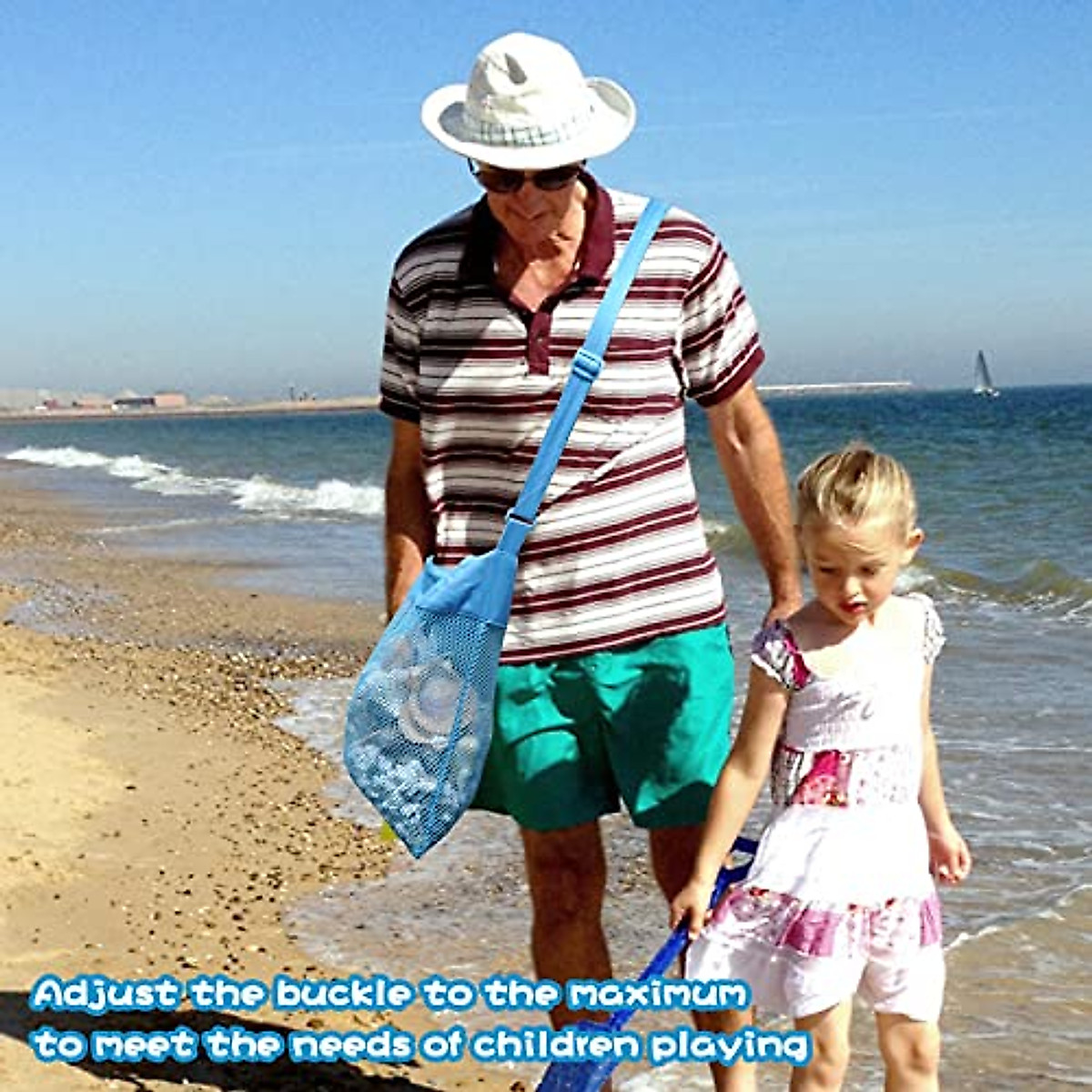 RIMOBUL Sand Away Beach Treasures Seashell Pocket Mesh Bags - Set of 2 (Large) (Baby Blue)