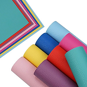 LITCHI 8 Pieces 8x12 Inch Bright Color Litchi Grain Texture Faux Leather Sheets Including 8 Color Leather Sheets for Leather Bows and Earrings Making LiZhiWen-8PcsA4Bright