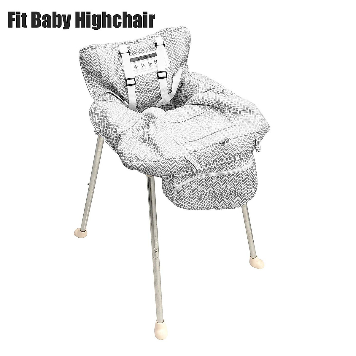 Portable 2-in-1 Grocery Cart Seat Cover and Baby Highchair Cover (Gray Chevron)