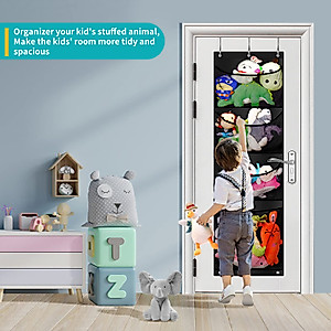 bmhlinyi Over Door Stuffed Animal Storage, Stuff Animals Organizer and Toy Plush Storage，With 4 Large Breathable Storage Pockets, Hanging Door Organizer for Nursery, Bedroom, Bathroom, Kids Room