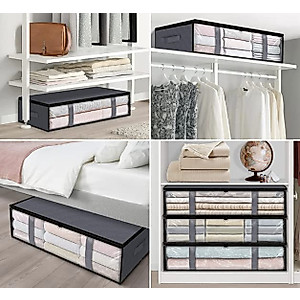 HIPIHOM Underbed Storage Containers, Foldable Under Bed Storage Bags Large Capacity Under-Bed Storage Bins for Blankets, Clothes, Sweaters Comforters with Handles Visible Clear Window, Grey 4 Pack