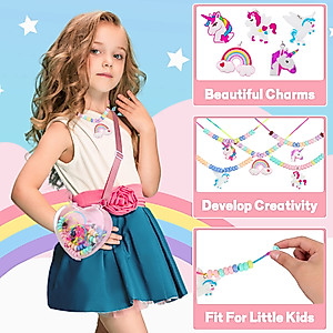 FLYINGSEEDS Unicorn Jewelry Making Kit, 5 Rubber Necklaces and Charms with 100 Big Holes Beads Toy Set, Beading Arts and Crafts, Ideal Gifts for Girls Preschoolers Toddlers Kids Age 3 4 5 6 7 8 9 10