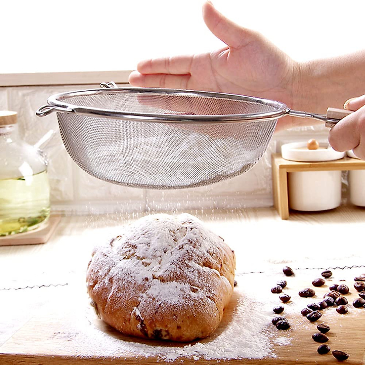 Weymier Fine Mesh Strainers For Kitchen, Stainless Steel Mesh Strainers With Wood Handles,Set of 3 Sizes: 4.9"，6.3"and 7.9"