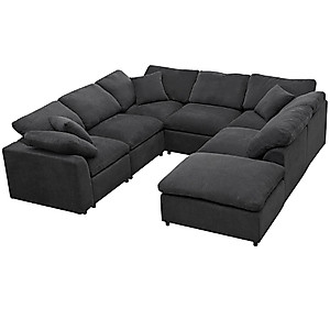 kevinplus 130'' Large Sectional Sofa Couch Cloud Sofa Couch Dupes for Living Room, Modern Upholstered L-Shape Corner Sofa Couch with Ottoman for Office Spacious Space, Grey