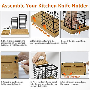 EBEAU Knife Holder + Utensil Holder, Universal Kitchen Bamboo Knife Holder without Knives, Modern Kitchen Countertop Utensil Organizer, Kitchen Knife Block with Scissors Slot and Sharpening Rod Hole