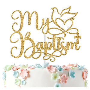 My Baptism Cake Topper, First Holy Communion, On Your Confirmation, Bridal Shower/Wedding/Baptism/Christening Baby Shower Party Decorations, Gold Glitter