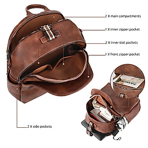 Backpack Purse for Women, Large Shoulder Bags for Work Office Airplane Travel College School Bookbag, Women's Fashion Anti-Theft PU Leather Satchel Handbags with USB Charging Port fits 14 inch Laptop