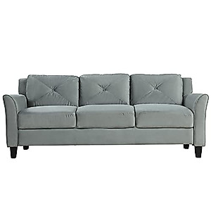 P PURLOVE 3 Pieces Polyester Blend Button Tufted Sofa Set, Living Room Furniture Set, 1 Armchair, 1 Loveseat, 1 Sofa (Gray)