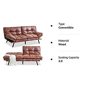 Opoiar Modern, Bed Sleeper, Futon, Memory Foam Couch Convertible Loveseat for Living Room, Apartment Sofas, Brown