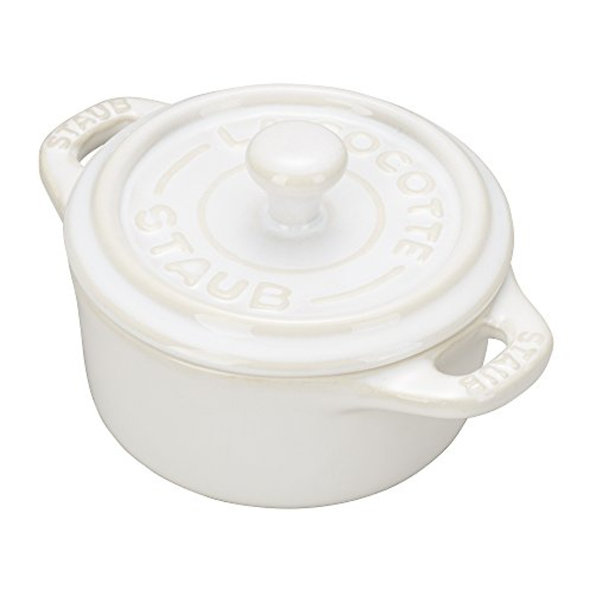 STAUB Ceramics Mini Round Cocotte Set, 3-piece, Rustic Ivory