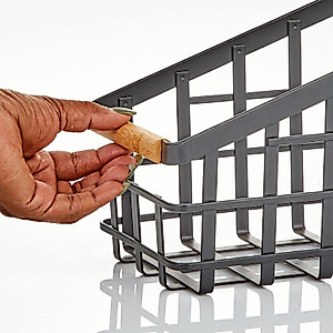 mDesign Slim Slanted Metal Wire Kitchen Storage Basket Bin Organizer with Wood Handle for Pantry, Cabinet, Cupboard, or Countertop Organization - Yami Collection - Matte Black/Natural