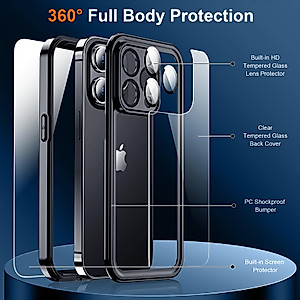 Justcool for iPhone 15 Pro Max Case Waterproof [14FT Military Dropproof] [IP68 Underwater] Built-in Screen Protector & [Tempered Glass Camera Lens Protector] Full Body Shockproof Phone Case, Black