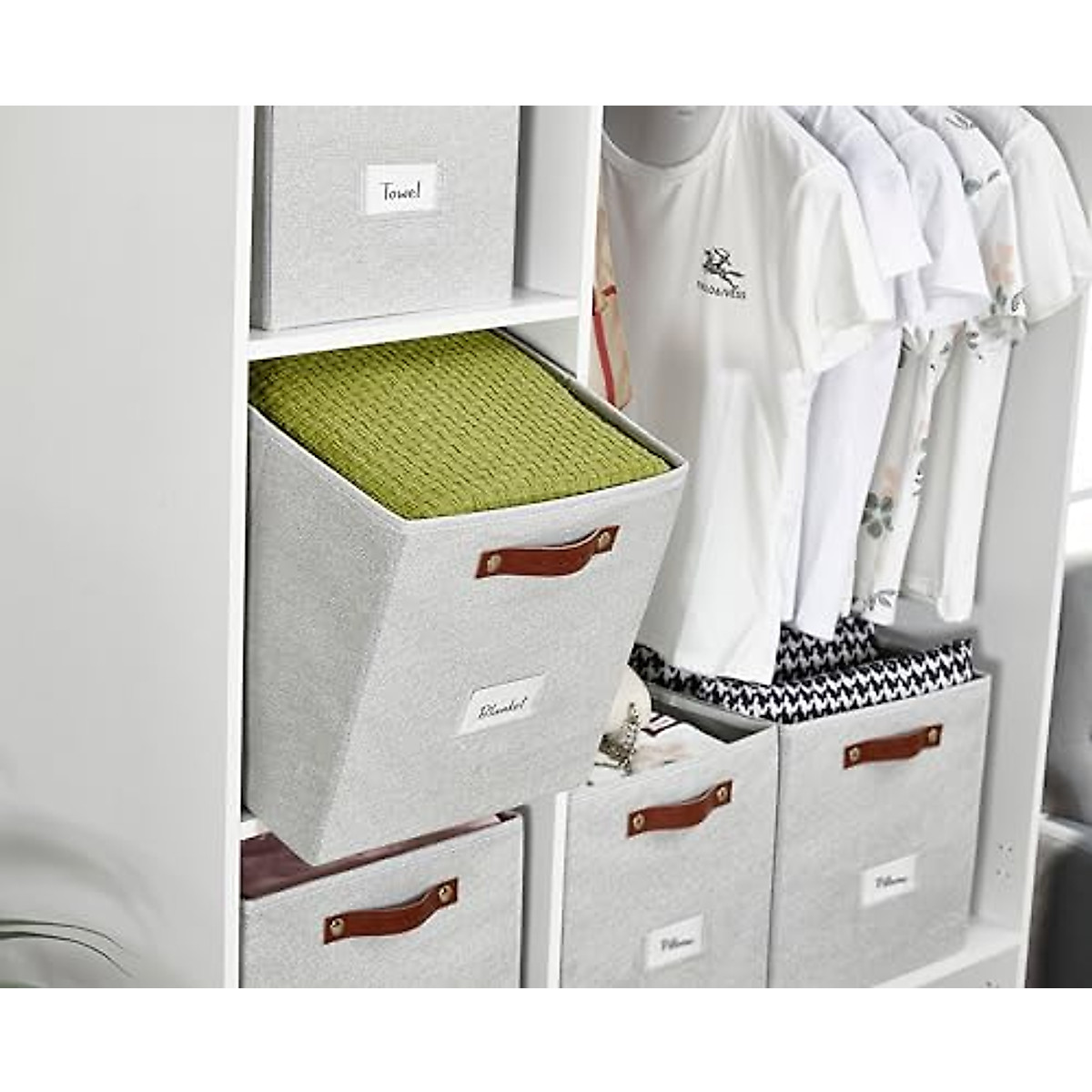 DECOMOMO Storage Baskets 13x15x13 Storage Cube Bins with Label Holders, Kallax Storage Cubes for Organizing Shelves Nursery Toy (Kallax / 4pcs, Light Textured Grey)