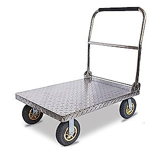 Generic Flatbed Hand Cart Platform Truck Stainless Steel Deck Large Load Capacity and Foldable Handle with Sponge Ideal for Heavy Duty Moving Transport Heavy Duty Flatbed Cart (Color : 304steel, Siz