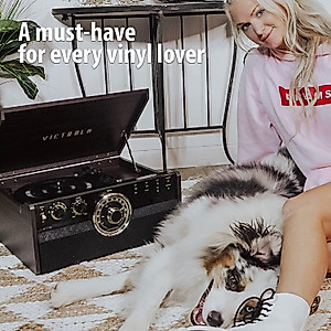 Victrola Empire Mid-Century 6-in-1 Turntable with 3 Speed Record Player, Bluetooth Connectivity, Radio, Cassette and CD Player (Espresso)