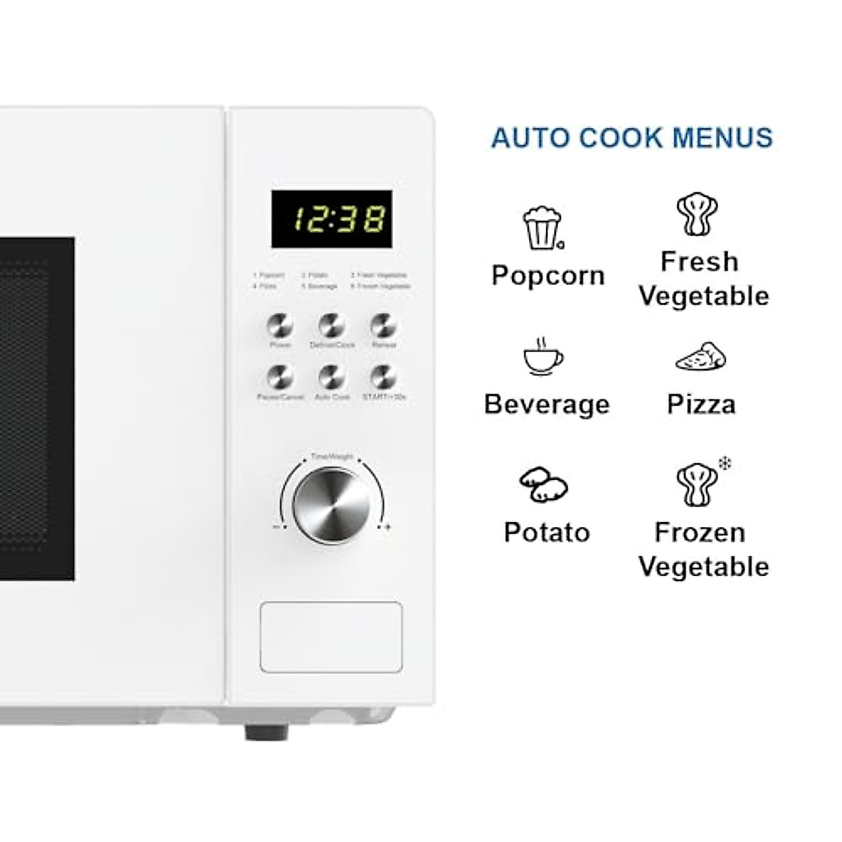 Emerson MW1101W Microwave Oven with Timer & LED Display 1000W, 10 Power Levels, 6 Pre-Programmed Settings, Removable Glass Turntable with Child Safe Lock, 1.1 Cu. Ft, White