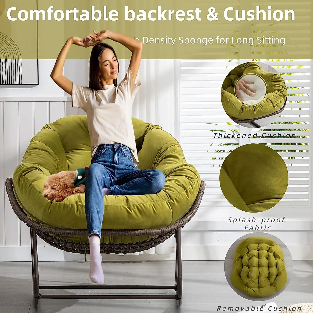 Luccalily Indoor & Outdoor Front Porch Rocking Cozy Chair Set of 2, Rattan Rocker Padded Cushion Recliner Outdoor for Patio, Yard, Garden, Living Room (Olive)