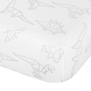 Andi Mae Crib Sheet - Grey Dinosaurs -100% Jersey Cotton - Fits Standard Crib or Toddler Mattresses