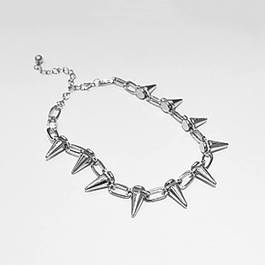 Spike Necklace Spike Choker Rivet Goth Necklaces Chokers with Spikes and Chain Streetwear Vintage Punk Necklace for Women Men Silver