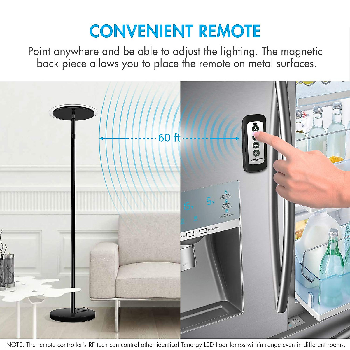 Tenergy Torchiere Dimmable LED Floor Lamp, Remote Controlled 30W (150W Equivalent) Standing Lamp, 90° Adjustable Top, Wall Switch Smart Outlet Compatible, Warm White Light