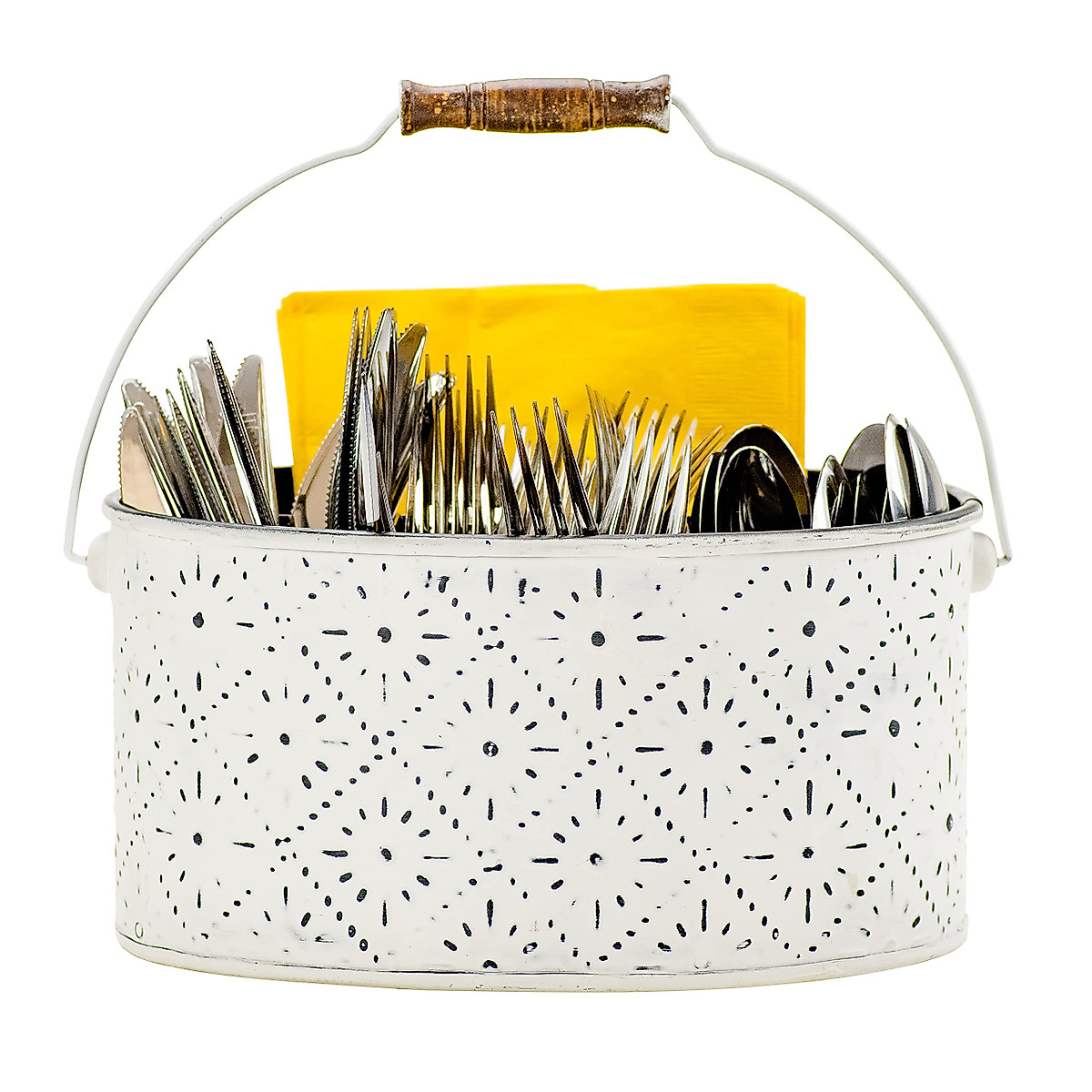 Boston Warehouse Embossed Flatware Caddy, White