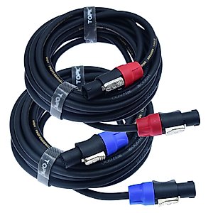 Speak on 2Pack Pro Speakon to Speakon Male Speaker Gauge Wire Lock Cable Pair 15 AWG Professional Audio Cabl Cord with Port Connector for para bocina de dj Stage Power Amplifier(2 Conductor, 10ft)