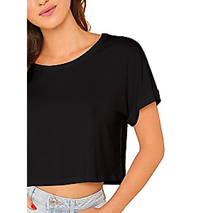 SweatyRocks Women's Casual Round Neck Short Sleeve Soild Basic Crop Top T-Shirt Black X-Small