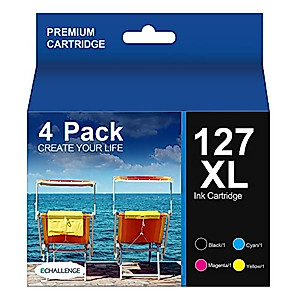 ECHALLENGE 127 127XL T127 Ink Cartridges 4-Pack Black & Color Combo High Capacity Remanufactured Replacement for Epson 127 T127 use with Workforce 545 645 WF-3540 WF-3520 WF-7010 NX530 NX625 Printer