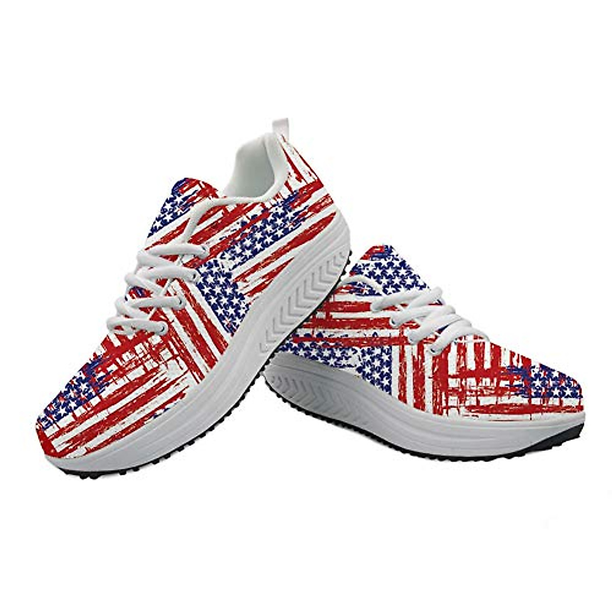 FOR U DESIGNS Lace-up Rocking Wedges Platform Women Girls Casual Walking Toning Sneakers Size 38 Cool American Flag Pattern