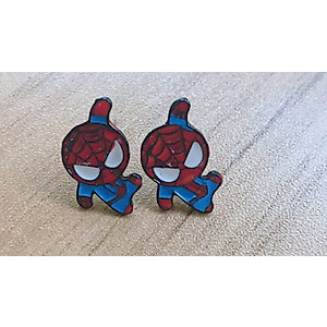 Lovely Cartoon Spider Man with Charm Section Web Brass Necklace Cool Jewelry for Women Girls (Earring)