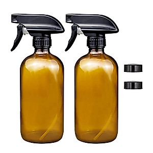 Easeen 2 Pack of 16 oz Amber Glass Spray Bottles – Refillable Clear Containers with Adjustable Sprayer for Essential Oils, Plants, Cleaning Products, Cooking