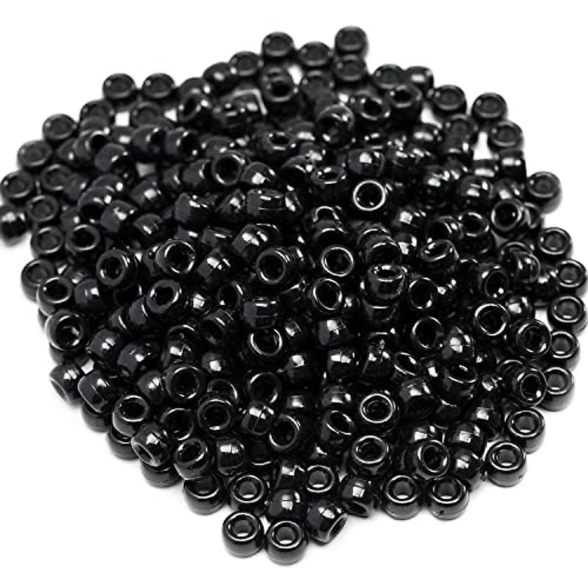1000 Pcs Acrylic Black Pony Beads 6x9mm Bulk for Arts Craft Bracelet Necklace Jewelry Making Earring Hair Braiding (Black)