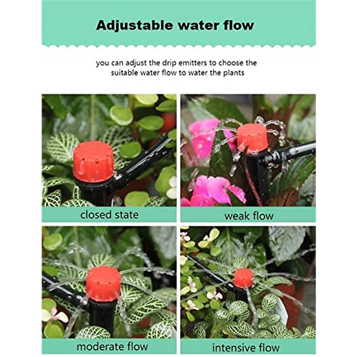 La Farah 50pcs Drip Irrigation Emitters for 1/4" Irrigation Tubing,Adjustable 360 Degree Irrigation Dripper with 1/4" Barbed Coupling Fittings,Garden Drip Emitters for (4-7mm) Watering System Kit