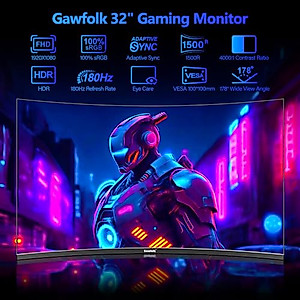 Gawfolk 32" Curved Computer Monitor, 144Hz 165Hz Gaming Display, Full HD 1080p Home Office Business PC Monitor, Ultra-Thin Zero Frame