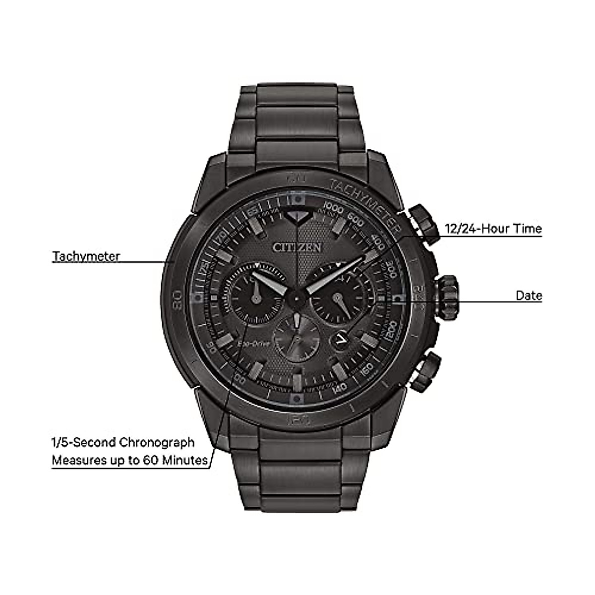 Citizen Men's Eco-Drive Weekender Ecosphere Chronograph Watch in IP Stainless Steel, Black Dial (Model: CA4184-81E)
