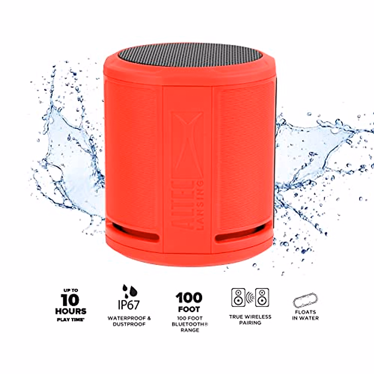Altec Lansing HydraOrbit - Waterproof Bluetooth Speaker, Lightweight & Portable Speaker for Travel & Outdoor Use, Red