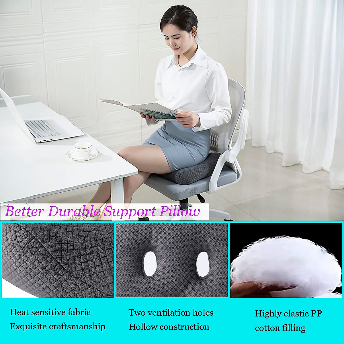 Seat Cushions for Office Chairs, Tailbone Pain Relief Cushion, Ergonomic Orthopedic Chair Seat Cushions Seat Pillow for Office, Home Chair, Car, Wheelchair, Hip, Coccyx, Sciatic (Grey)