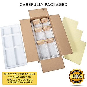 Laramaid 27oz 6Packs Square Glass Jars Set with Minimalist Pantry Labels, Square Pantry Jars with Bamboo Lids and White Customized Sticker Labels, Food Storage Containers for Home