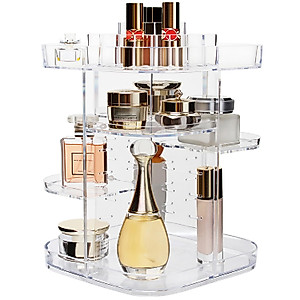 AMEITECH 360-Degree Makeup Organizer, DIY Adjustable Rotating Cosmetic Storage Carousel Spinning Holder Storage Rack with 5 Layers Large Capacity, Best for Countertop, Square