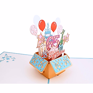 iGifts And Cards Happy 65th Blue Birthday Party Box 3D Pop Up Greeting Card – Sixty-Five, Awesome, Balloons, Unique, Celebration, Presents, Feliz Cumpleaños, Fun, Mom, Dad