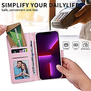 JGG iPhone 13 Pro Max Case Wallet 3D Flowers Blossoming Bronzing Shell Texture with RFID Blocking Magnetic Clasp Card Slot Holder Protective Shockproof Cover for iPhone 13 Pro Max Wallet Case