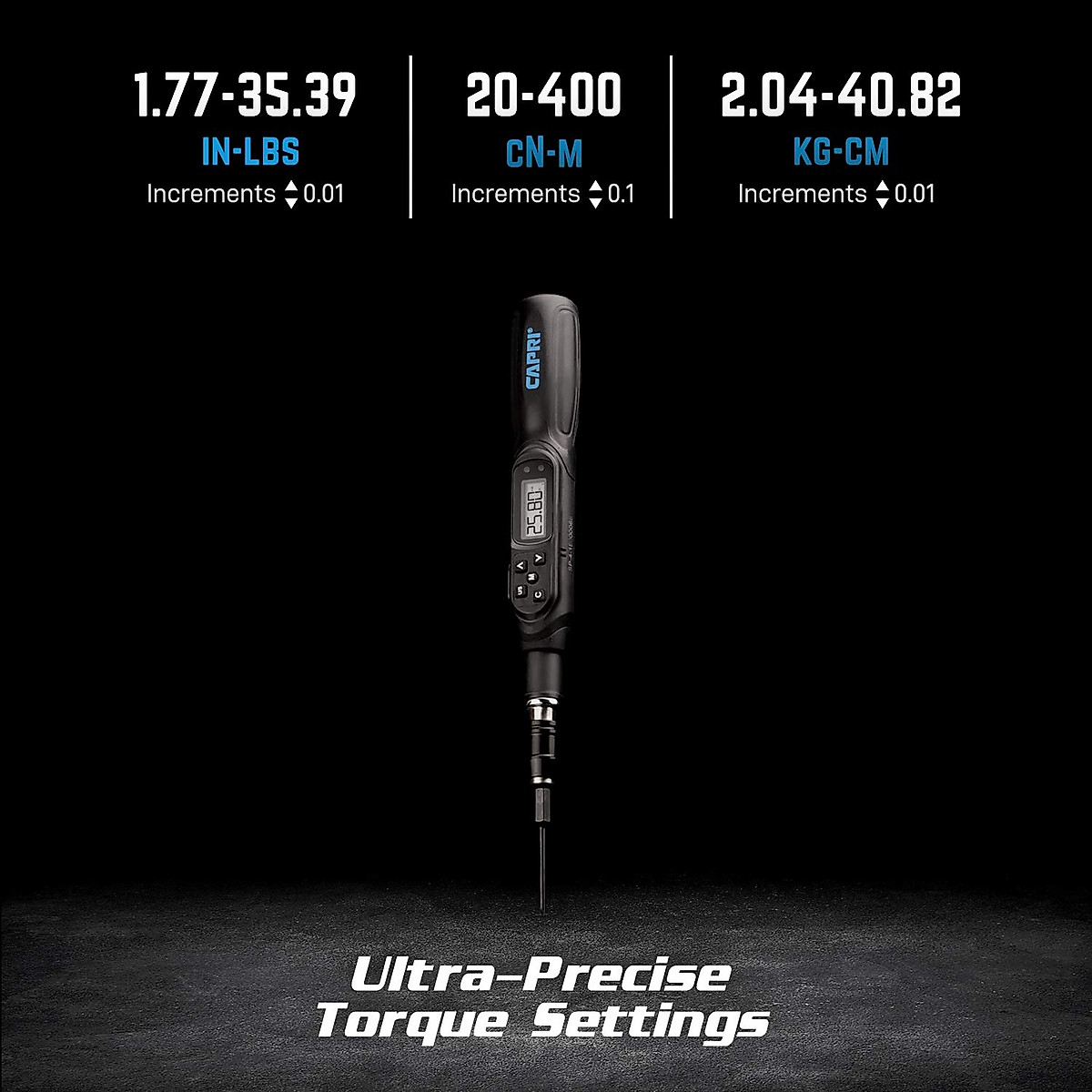 Capri Tools Digital Torque Screwdriver, Dual Direction, 1.77-35.39 in. lbs./20-400 cNm/2.04-40.82 kg-cm, 26000