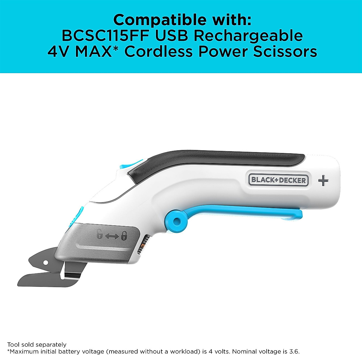 BLACK+DECKER 4V MAX Electric Fabric Scissors, Cordless, USB Rechargeable (BCSC115FF)